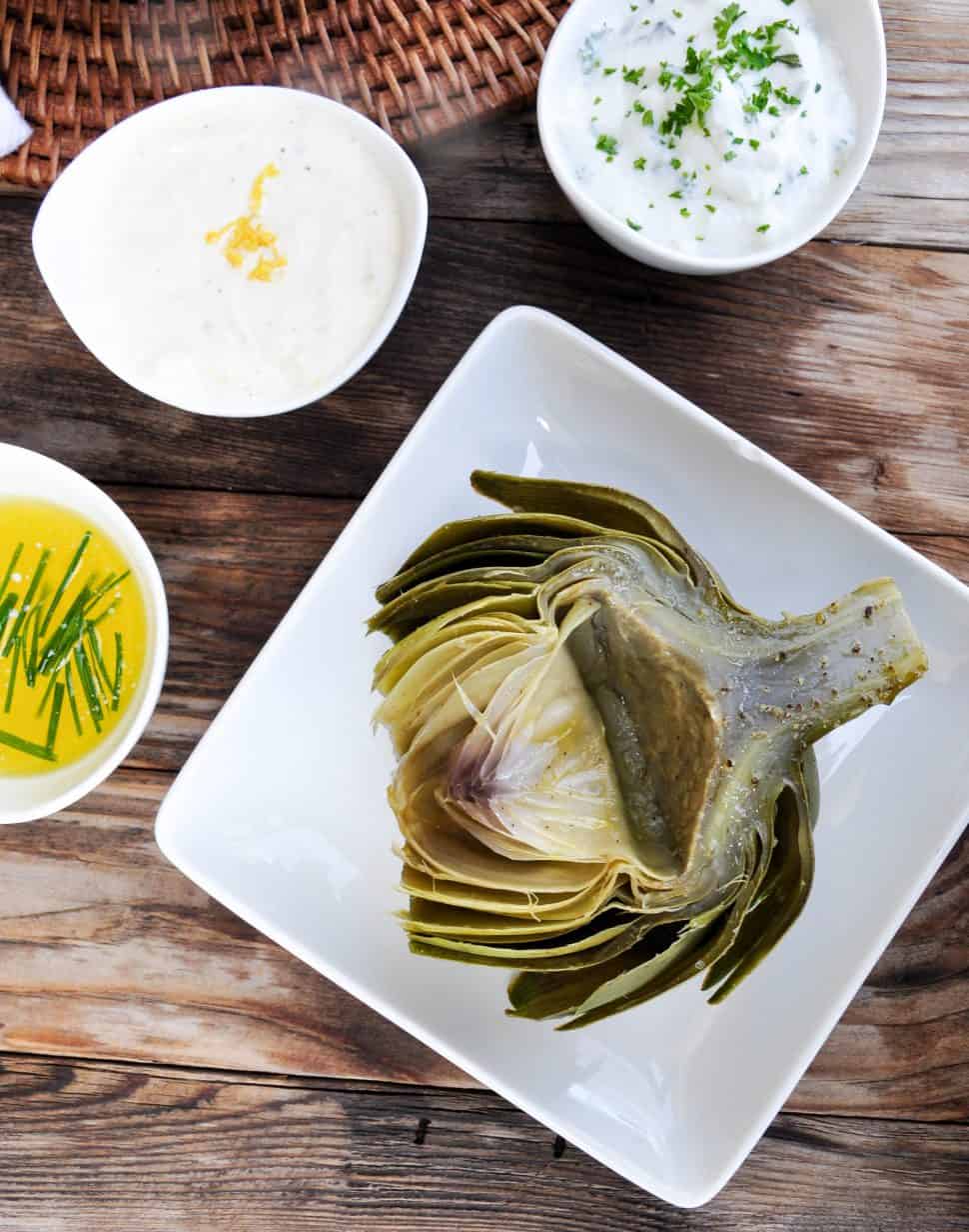 Fool-Proof Artichoke with Three Dipping Sauces - California Grown