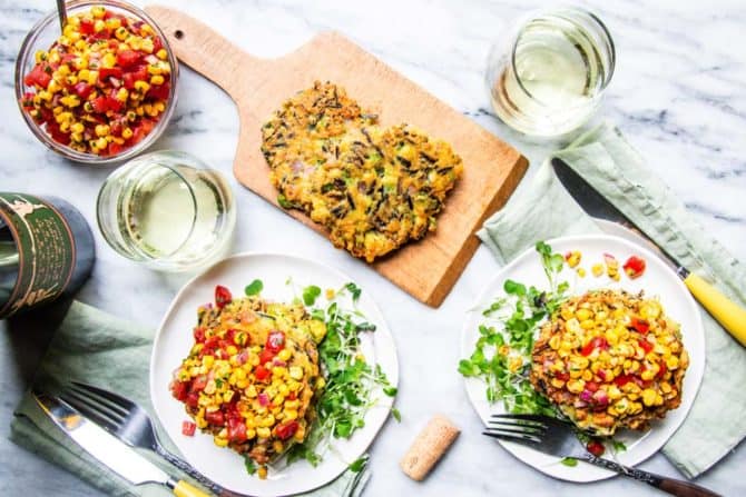 Veggie Loaded Wild Rice Cakes + Sweet Corn Tomato Relish - California Grown