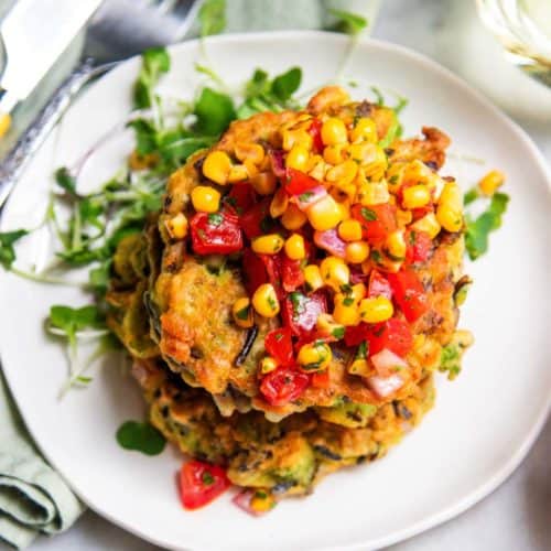 Veggie Loaded Wild Rice Cakes + Sweet Corn Tomato Relish - California Grown