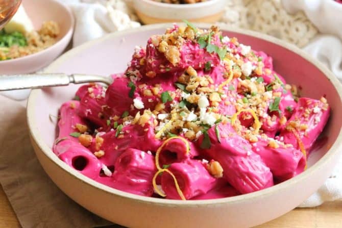 A Creamy Pink Pasta with Beets and Walnuts - California Grown