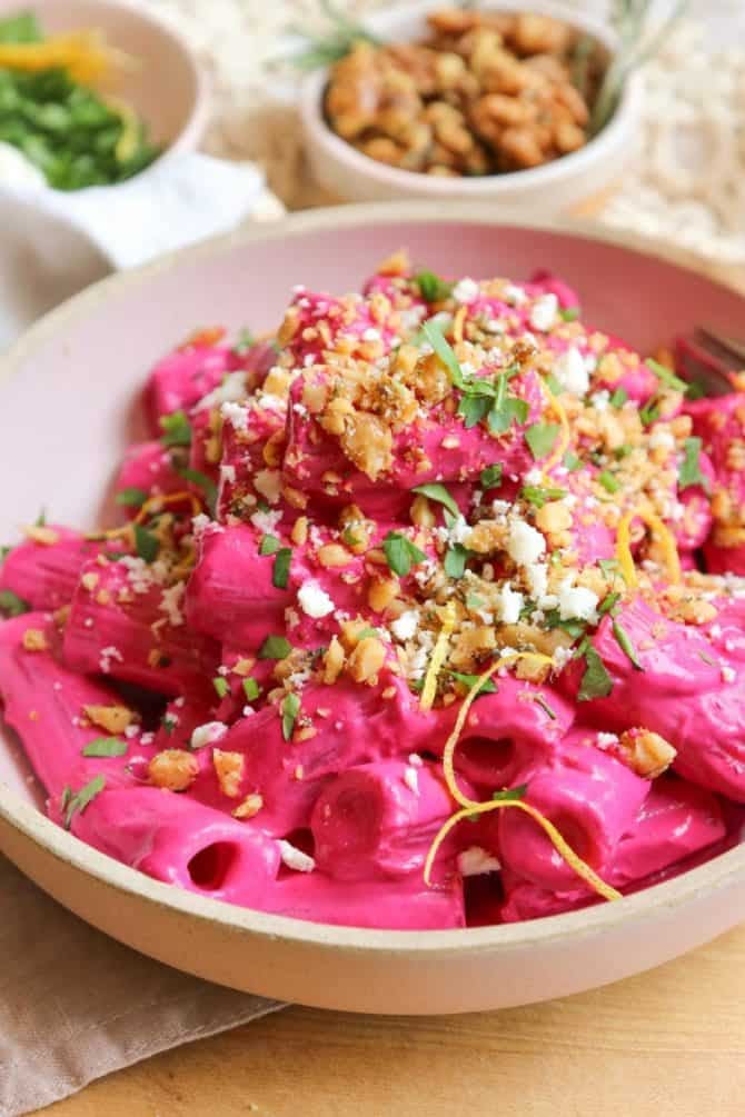 A Creamy Pink Pasta with Beets and Walnuts - California Grown